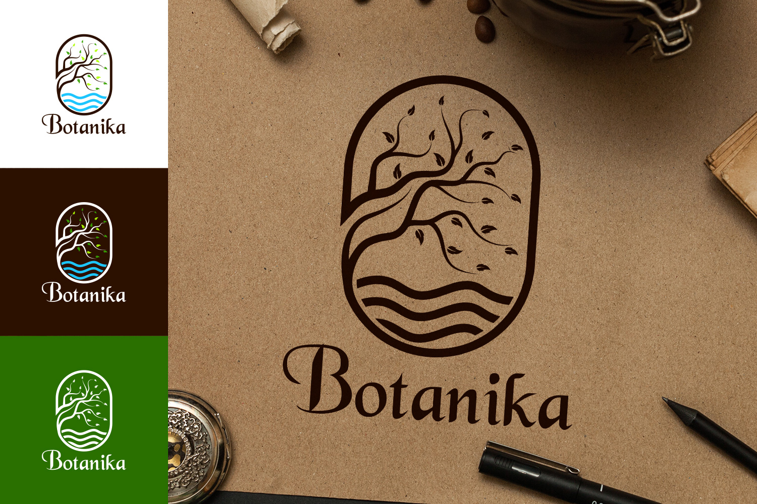 Botanic Logo Nature Green Tree Leaf River Illustration - MasterBundles