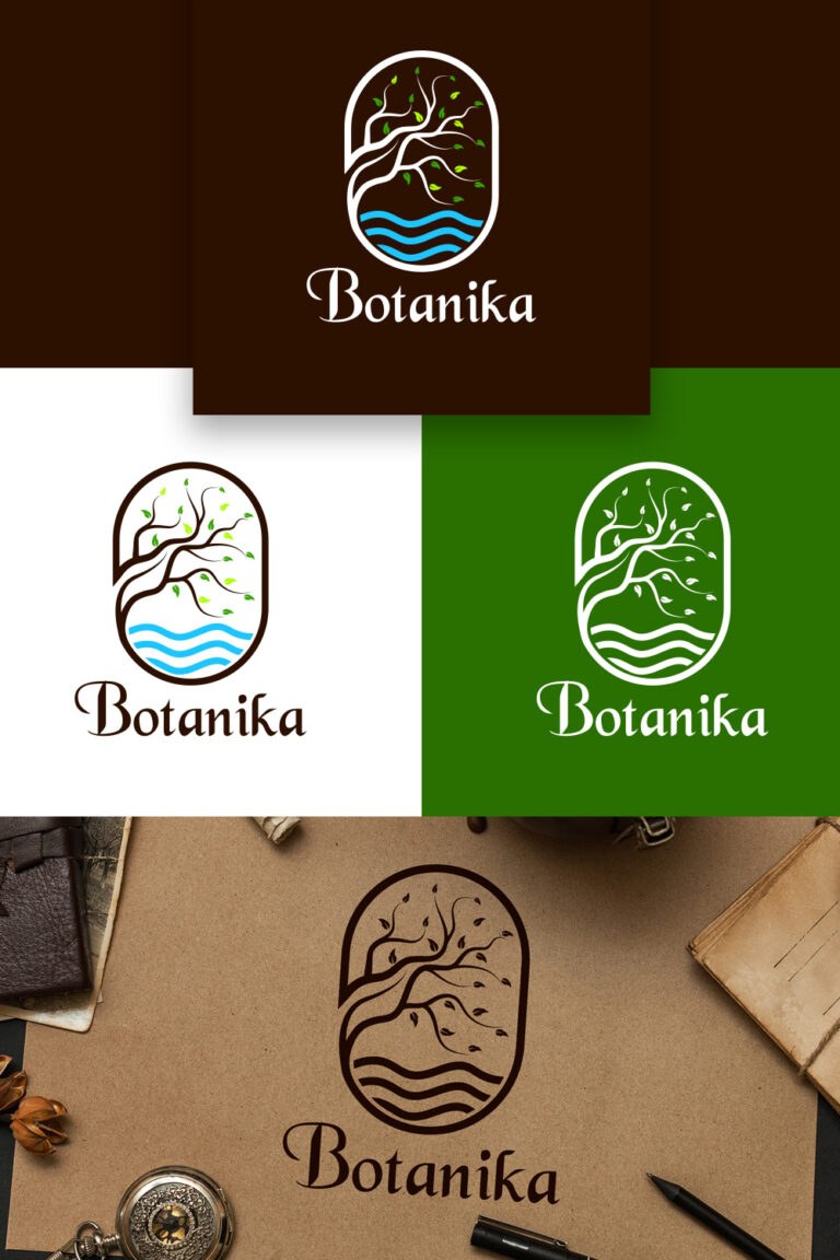 Botanic Logo Nature Green Tree Leaf River Illustration - MasterBundles