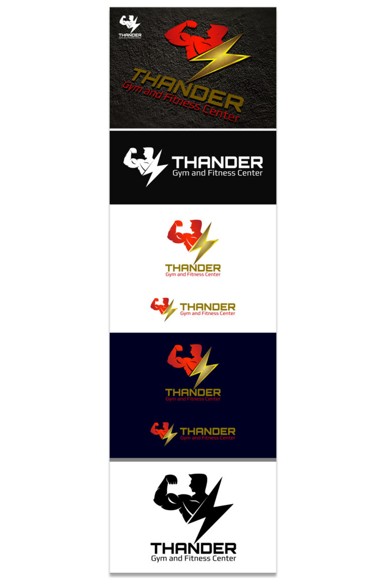 Thunder Muscle Care Gym Body Physical Fitness Center Health club Logo ...