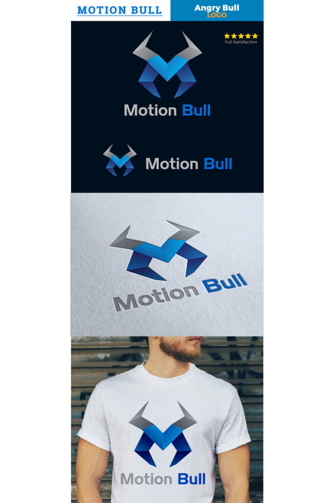 M Letter Angry Bull Head Digital Logo - MasterBundles