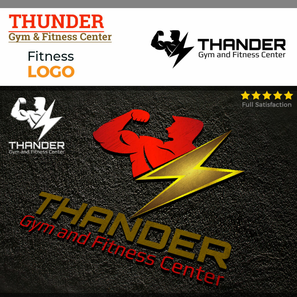 Thunder Muscle Care Gym Body Physical Fitness Center Health club Logo ...