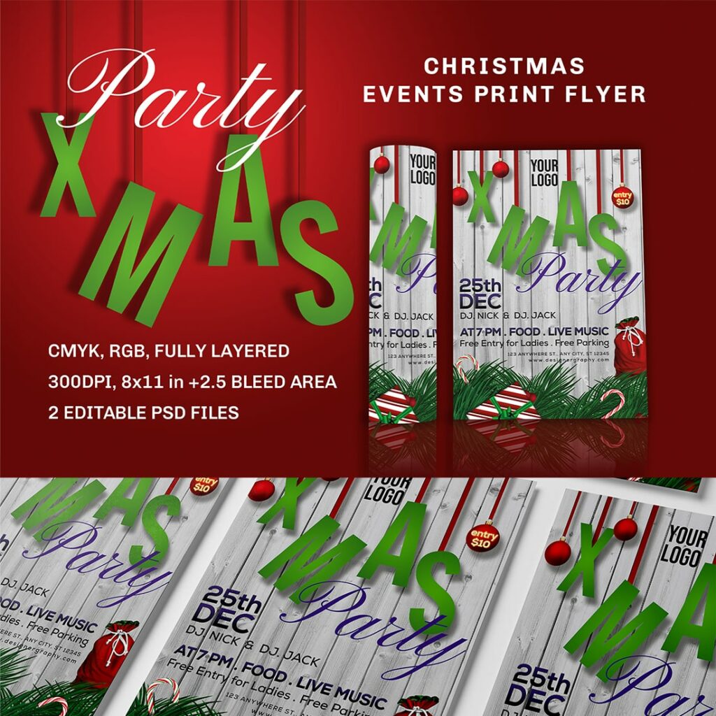 Printable Christmas | Xmas Party Flyer Template Only$7 - MasterBundles
