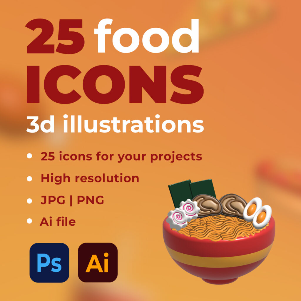 3D Food Icons Collection - MasterBundles