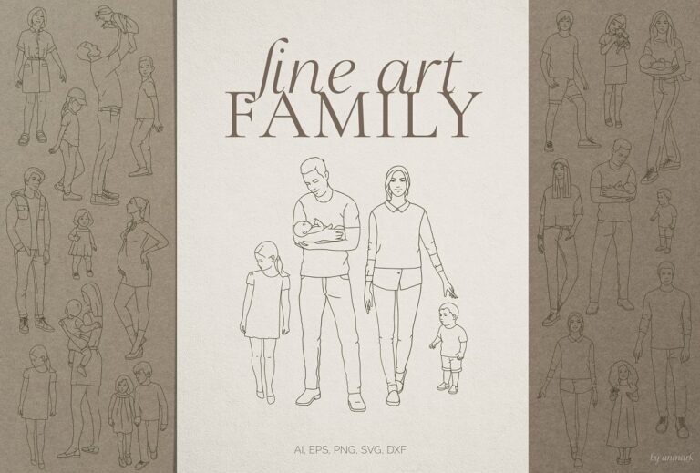 Parenthood. Line Art Family Set – MasterBundles