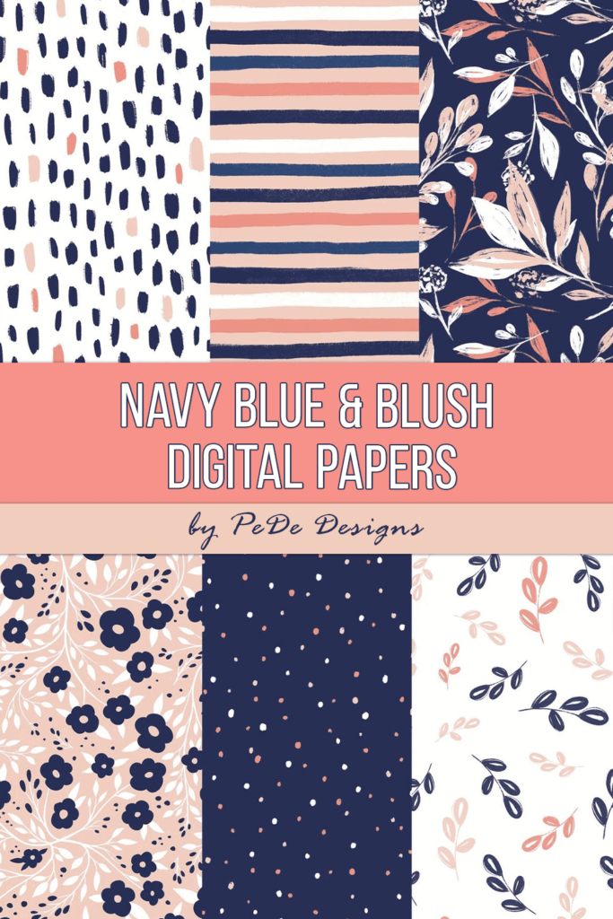 Navy Blue & Blush. Digital Papers – MasterBundles