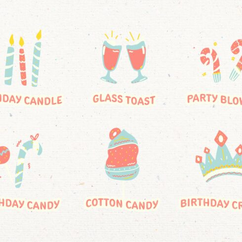 Hand Drawn Birthday Illustration Set | MasterBundles