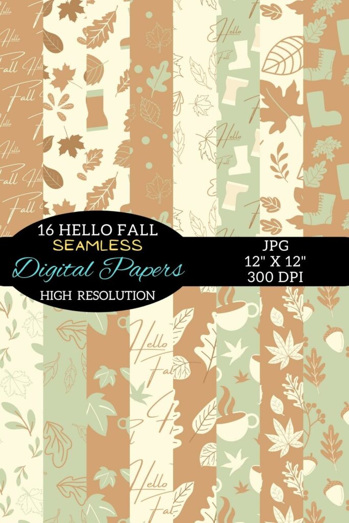 Hello Fall Digital Paper Patterns Design - MasterBundles