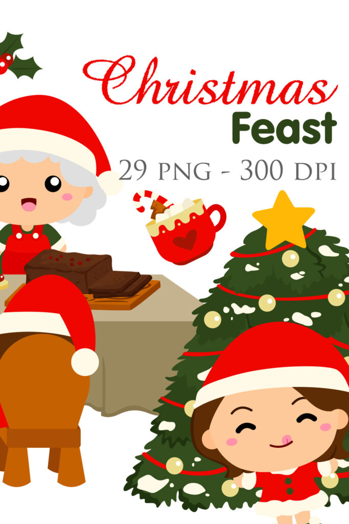 Cute Christmas Feast Dinner December Holiday - MasterBundles