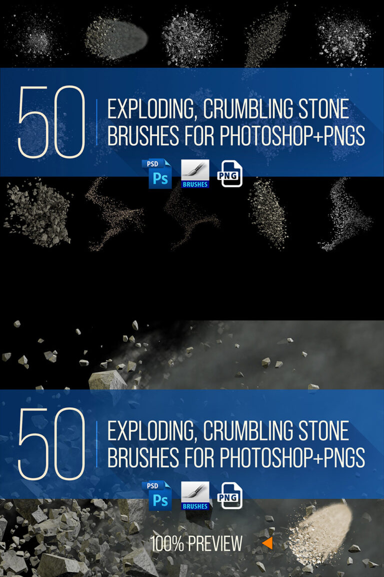 50 Exploding Stone Brushes for PS - MasterBundles