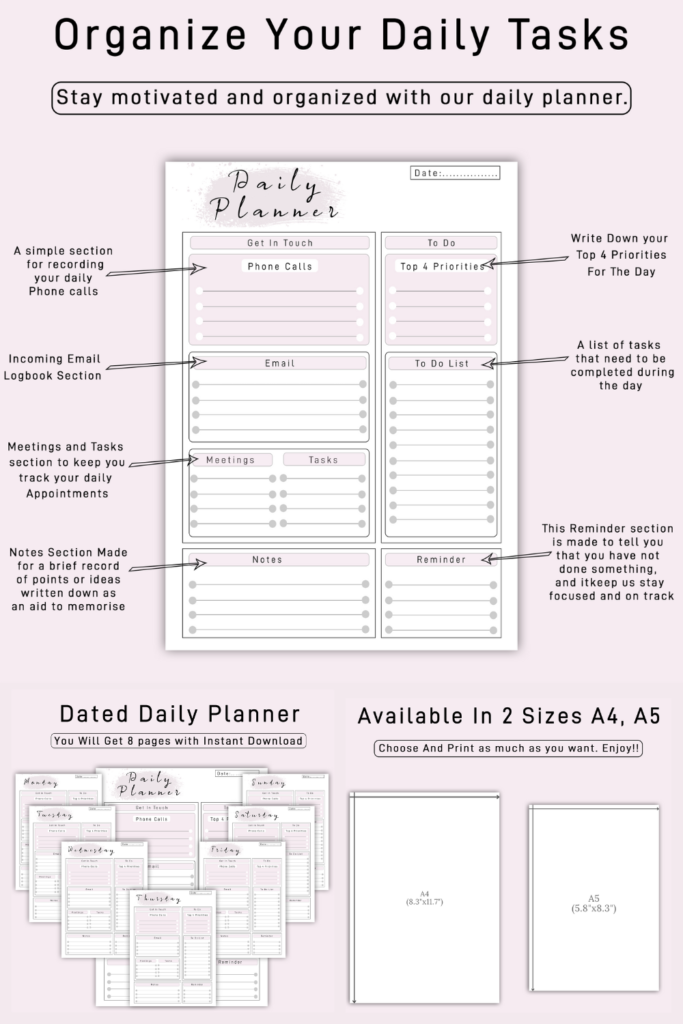 Efficient Daily Printable Planner For Keeping Track Of Your Plans And ...