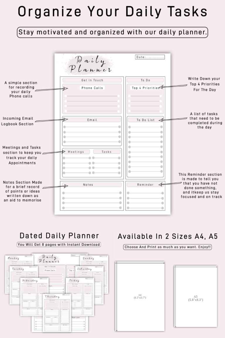 Efficient Daily Printable Planner For Keeping Track Of Your Plans And ...