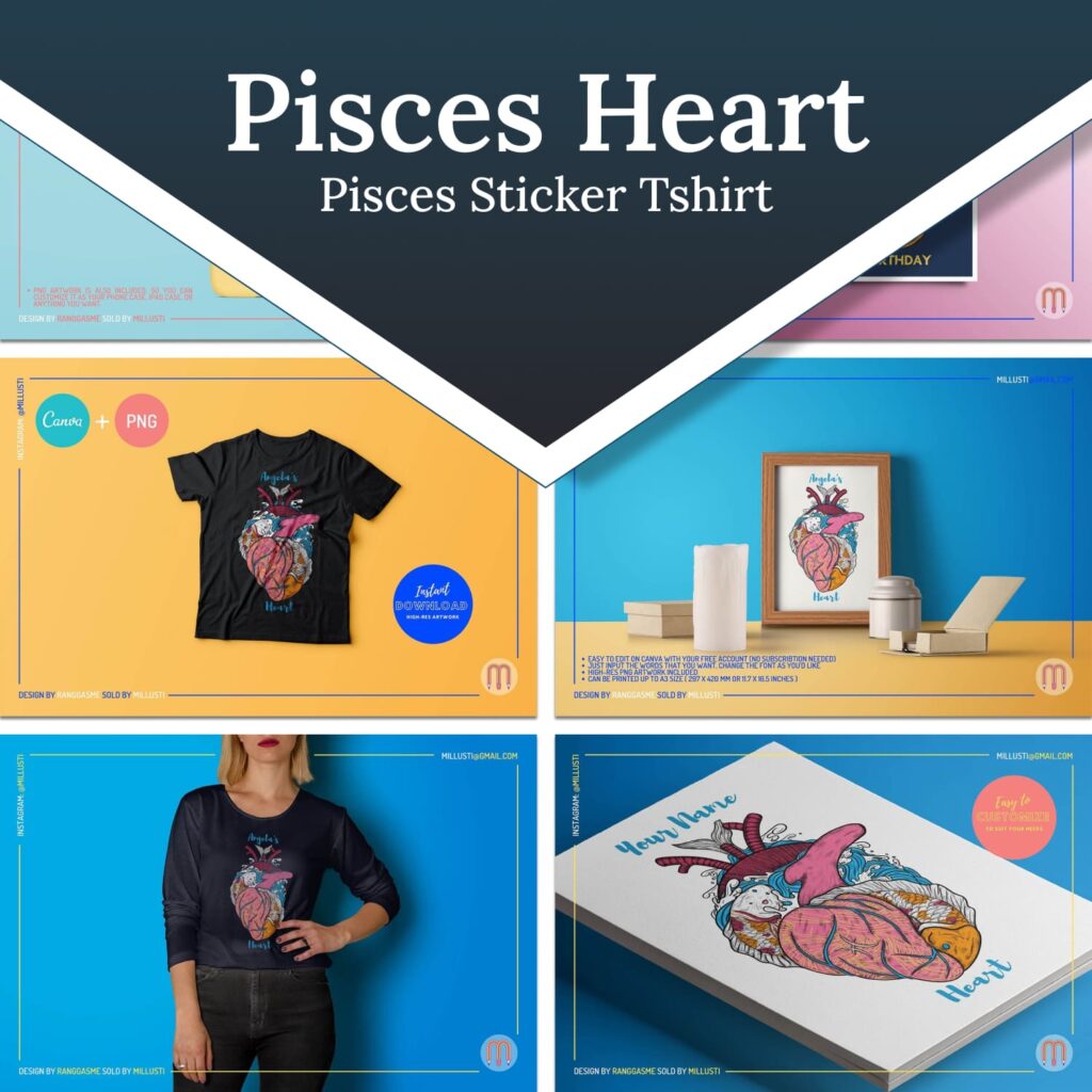 Pisces Heart - Pisces Sticker T-shirt – MasterBundles
