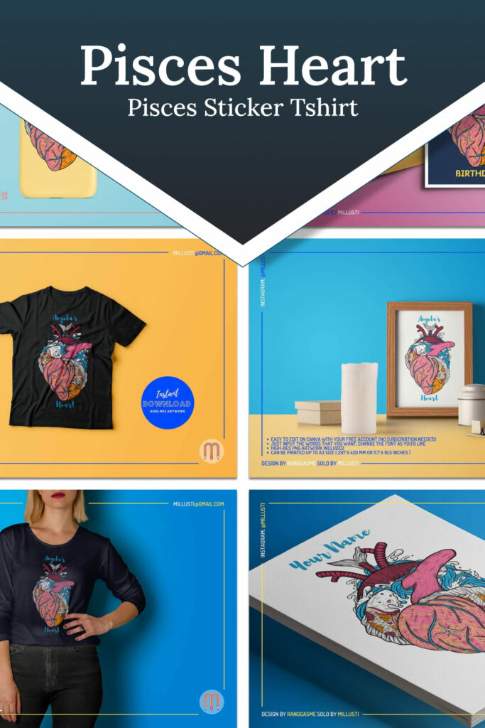 Pisces Heart - Pisces Sticker T-shirt – MasterBundles