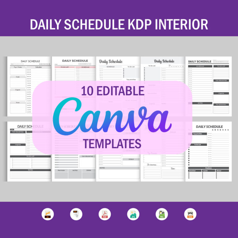 10 Editable Canva Templates Daily Schedule planner for KDP - MasterBundles