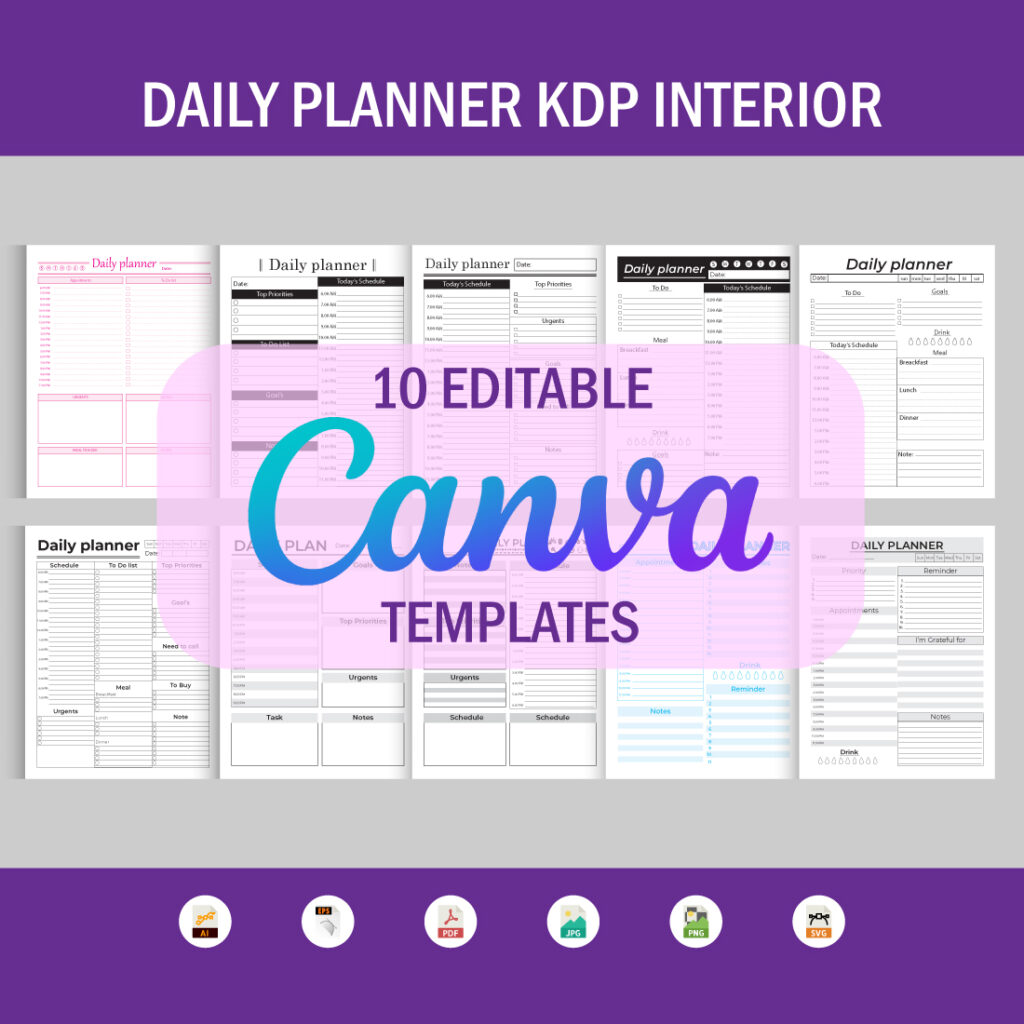 10 Editable Canva Templates Daily Planner for KDP - MasterBundles