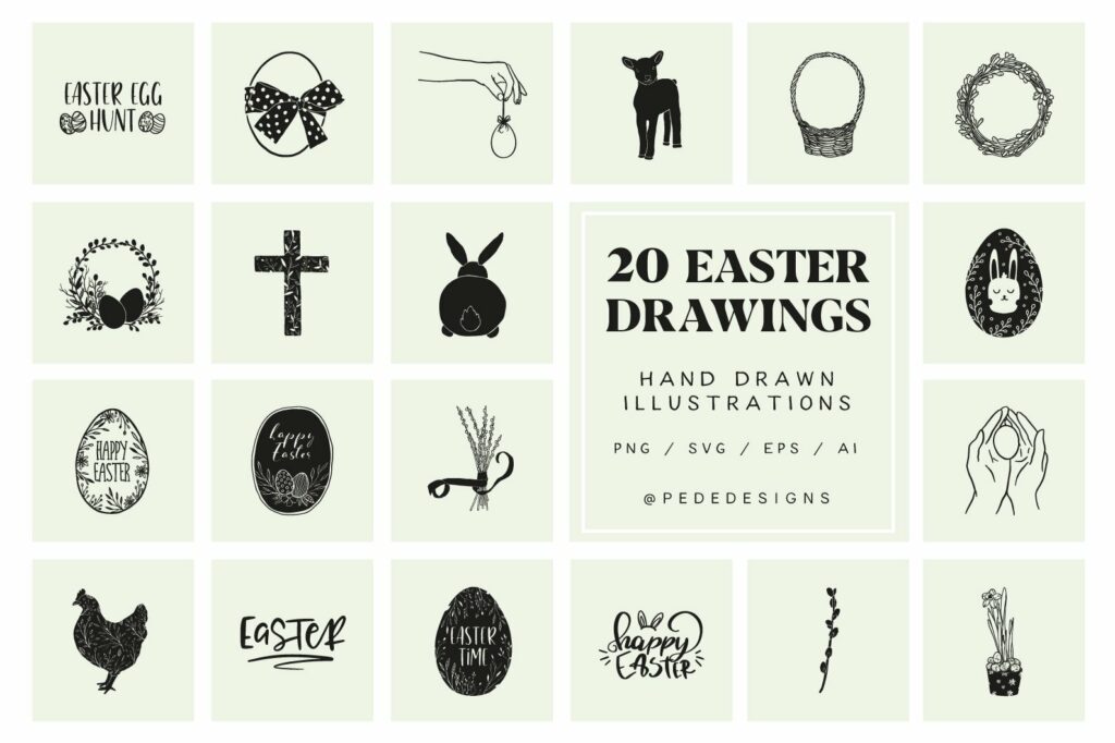 20 Hand Drawn Easter Elements. – MasterBundles