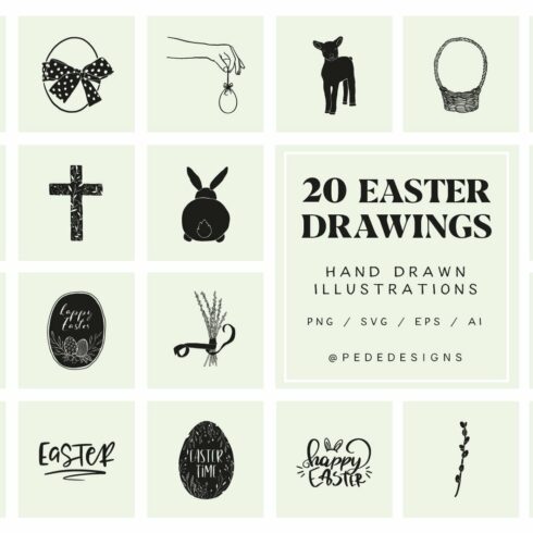 20 Hand Drawn Easter Elements. | MasterBundles