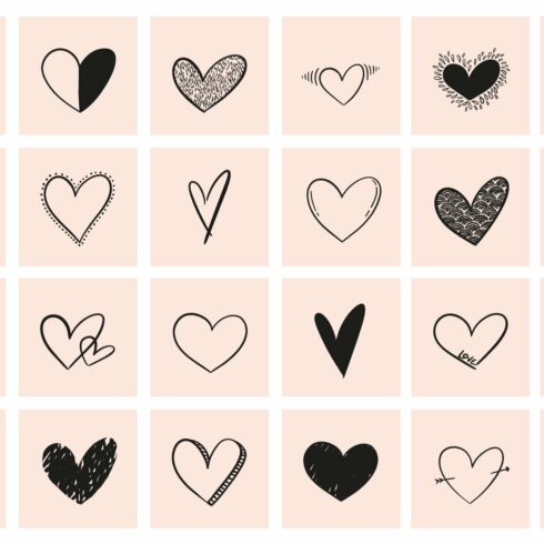 100 Hand Drawn Heart Elements – MasterBundles