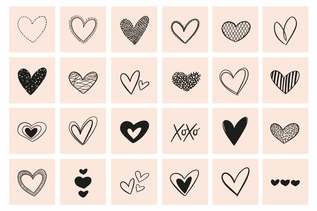 100 Hand Drawn Heart Elements – MasterBundles