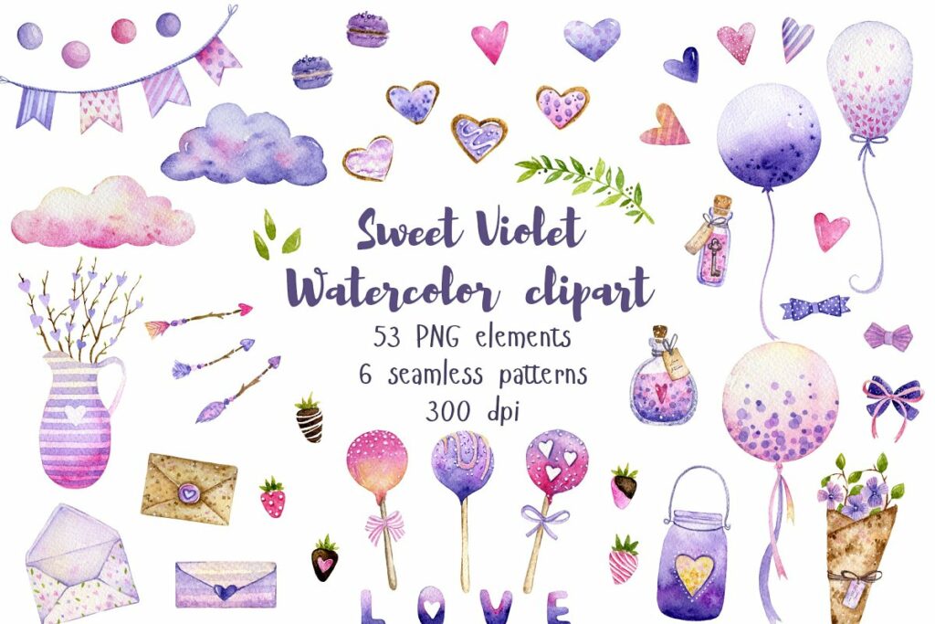 Sweet Violet Watercolor Clipart – MasterBundles