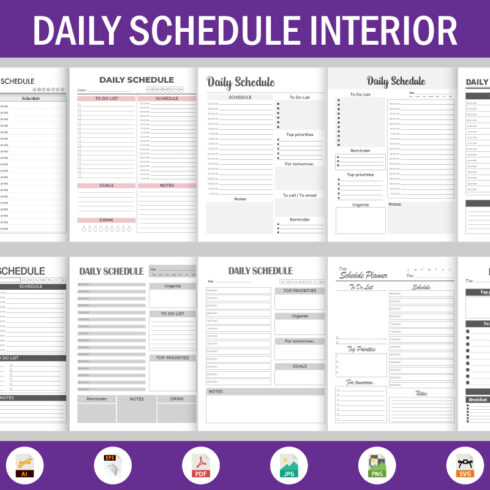 10 Editable Canva Templates Daily Schedule planner for KDP - MasterBundles