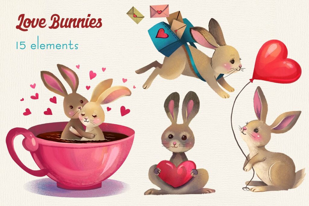 Cute Bunny Love Clipart – MasterBundles