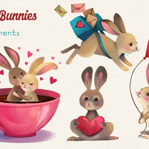 Cute Bunny Love Clipart | MasterBundles