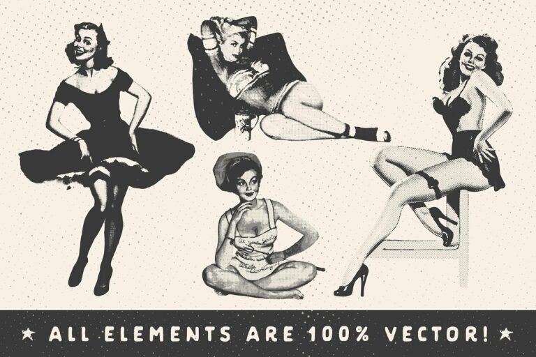 Retro Halftone Pinup Girl Pack Masterbundles