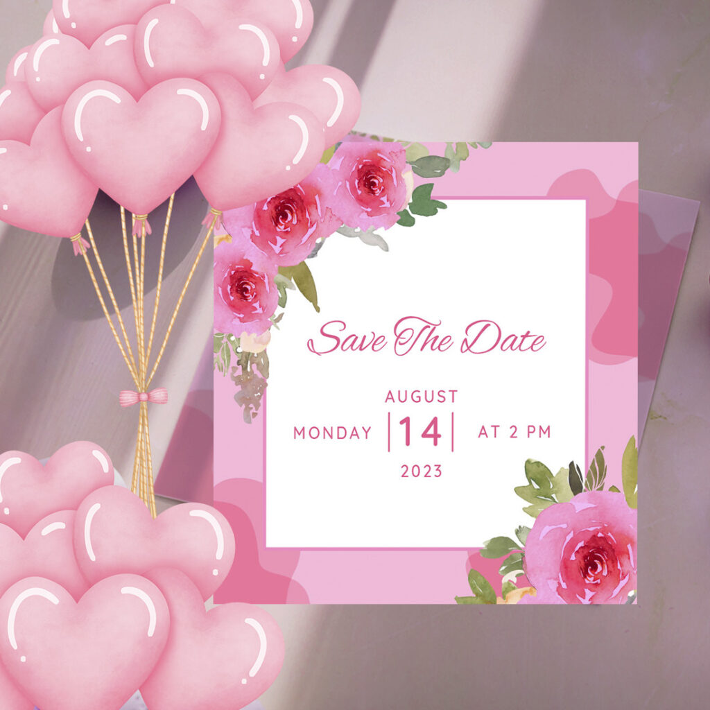 Greeting Wedding Card with Pink Color Flowers - MasterBundles