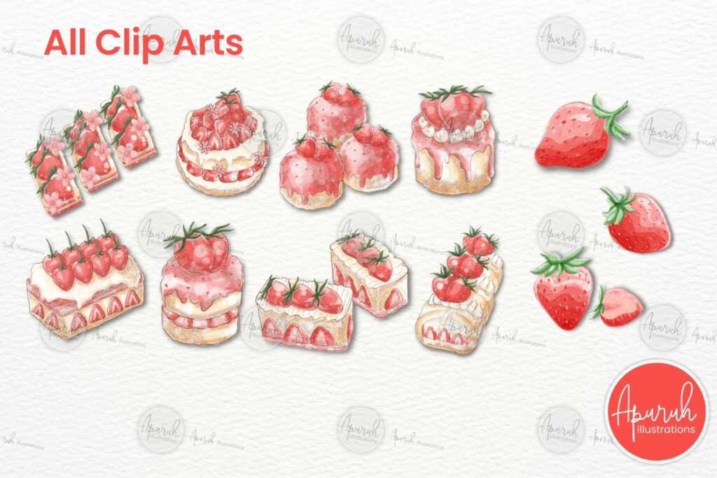 Strawberry Watercolor Cake Clipart Sublimation – MasterBundles
