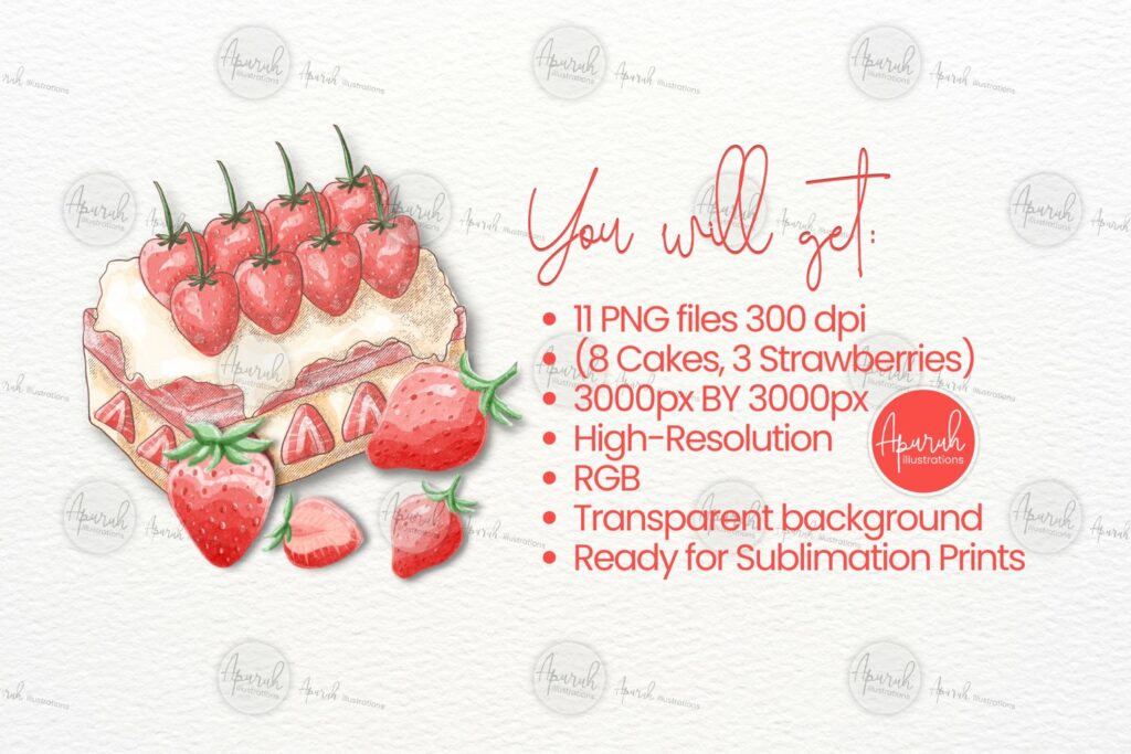 Strawberry Watercolor Cake Clipart Sublimation – MasterBundles