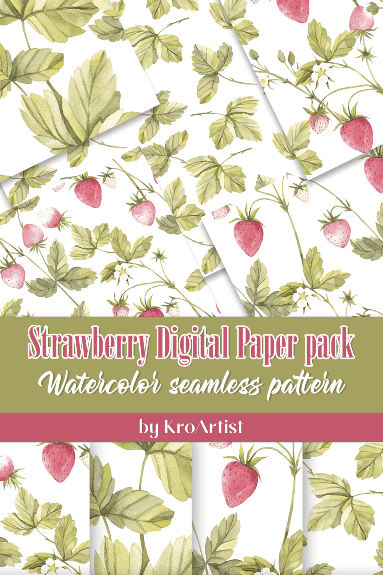 Strawberry Digital Paper Pack | Watercolor Seamless Pattern | MasterBundles