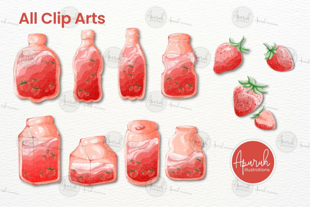 Strawberry Flavor Watercolor Beverages Clipart Sublimation – MasterBundles