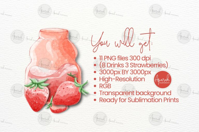 Strawberry Flavor Watercolor Beverages Clipart Sublimation – MasterBundles