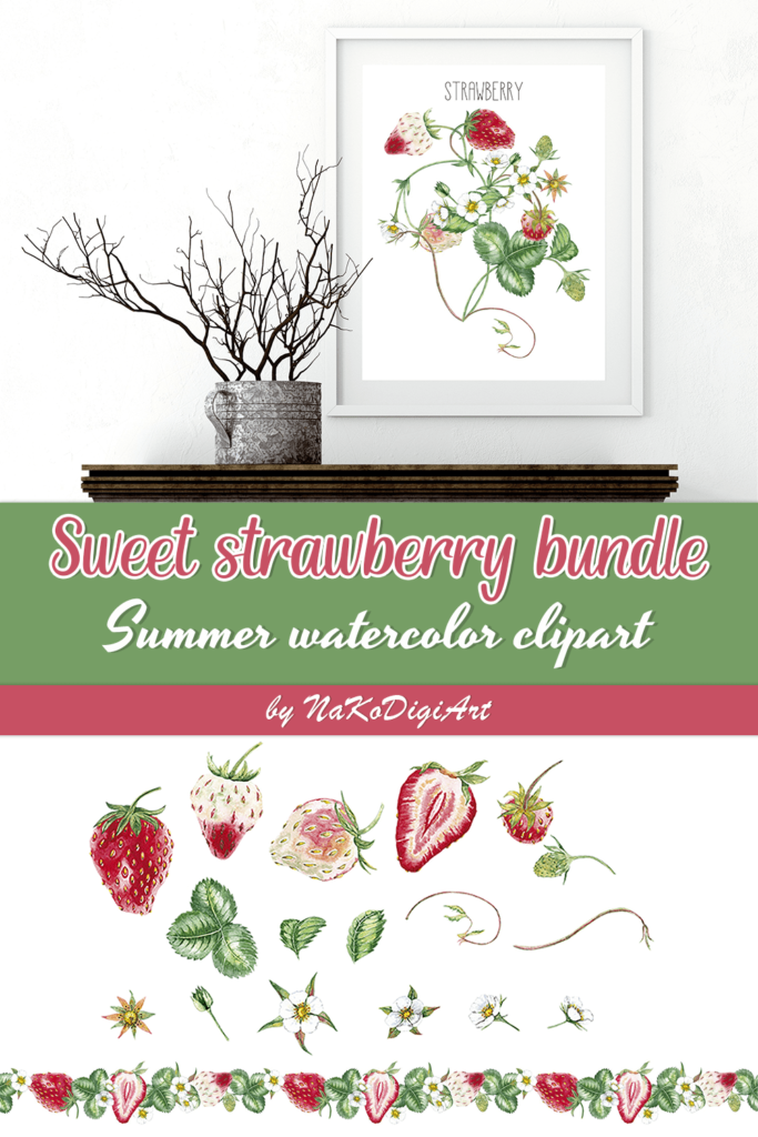 Sweet Strawberry Bundle | Summer Watercolor Clipart 29 PNG – MasterBundles