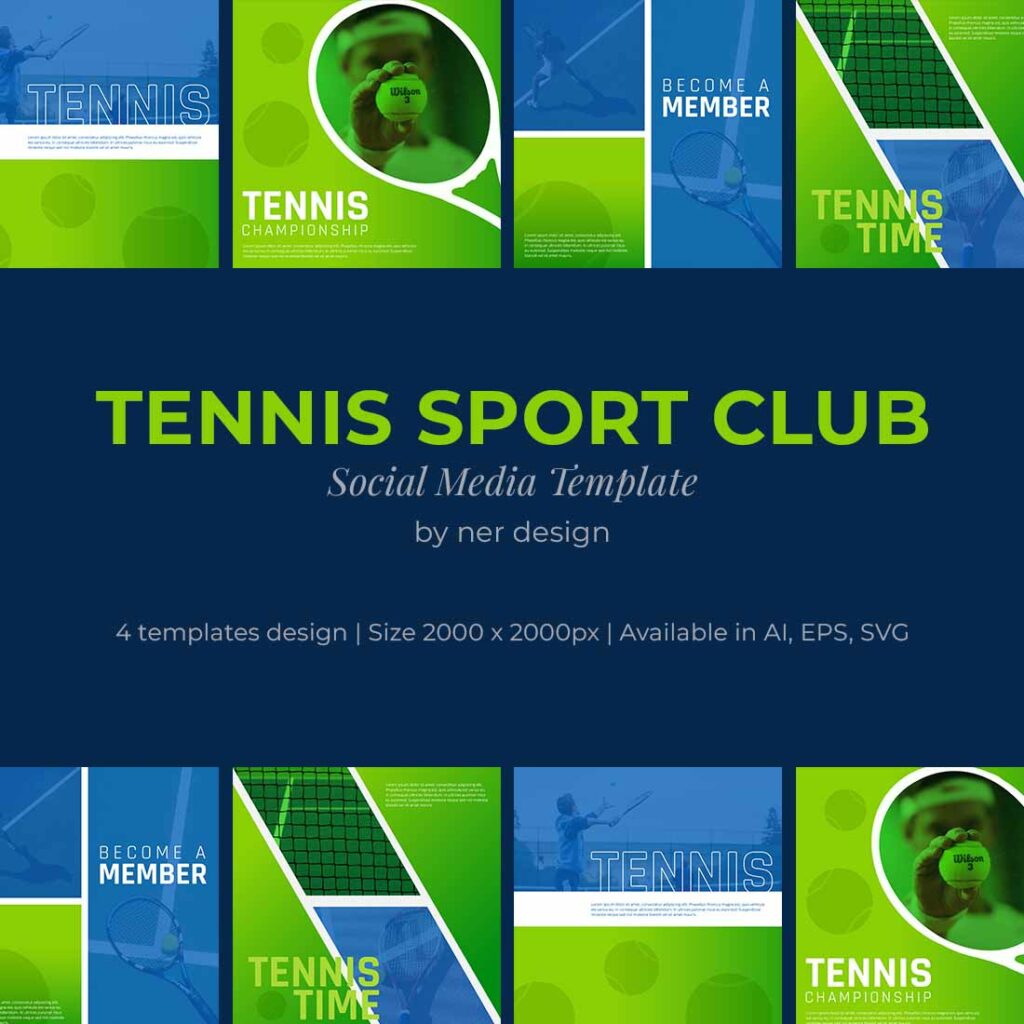 4 Tennis Sport Club Social Media Banner Template - MasterBundles