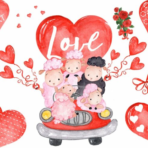 Valentine's Day Cute Sheep Clipart | MasterBundles