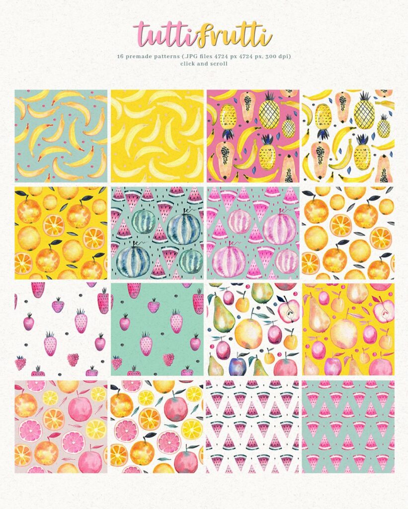 Tutti Frutti Watercolor Set – MasterBundles