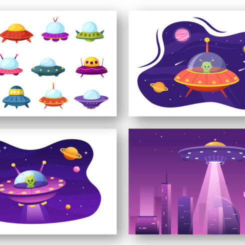 14 UFO Flying Spaceship Illustration | MasterBundles