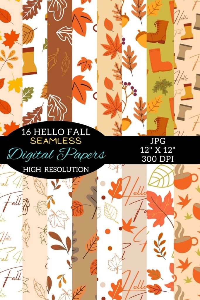 Hello Fall Digital Papers Patterns Design - MasterBundles