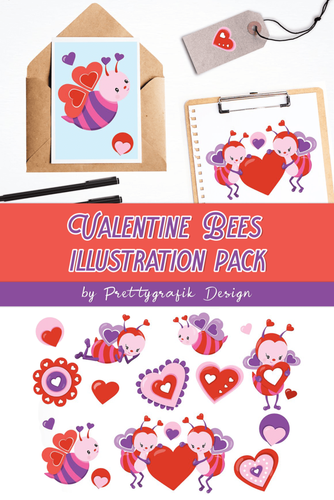 Valentine Bees Illustration Pack – MasterBundles