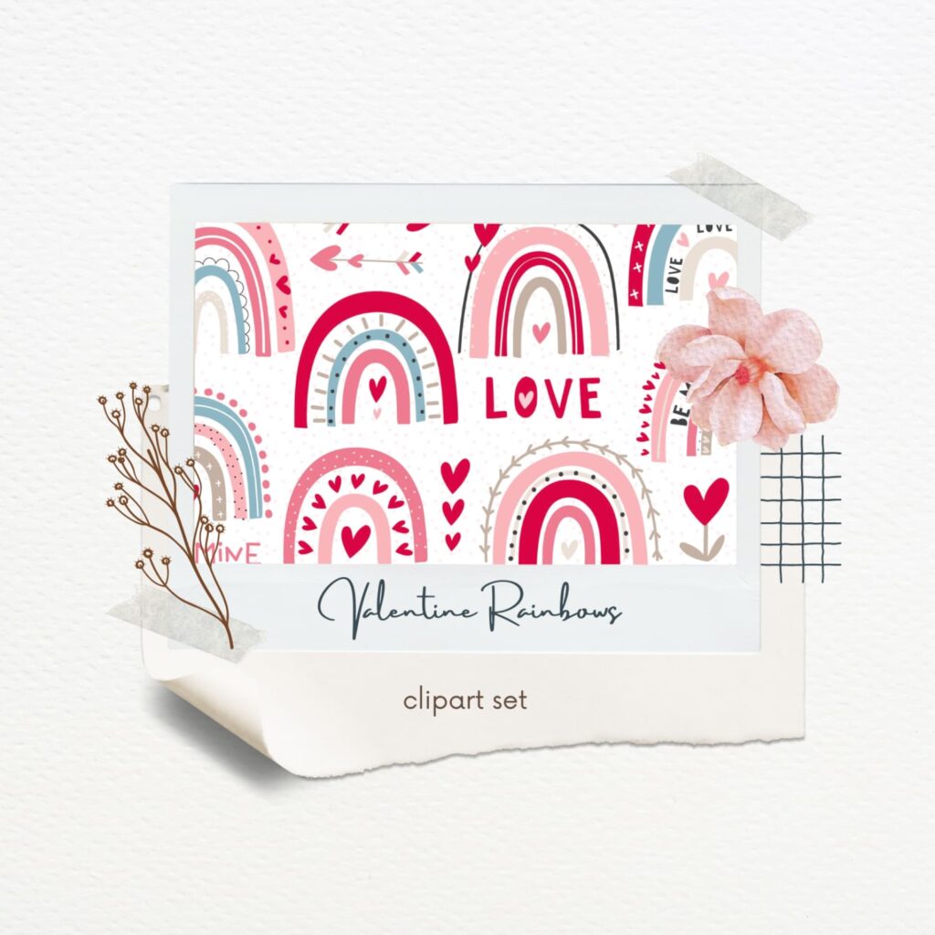 Valentine Rainbows Clipart Set | Master Bundles