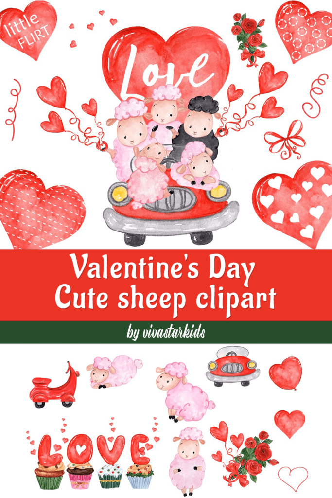 Valentine's Day Cute Sheep Clipart | MasterBundles