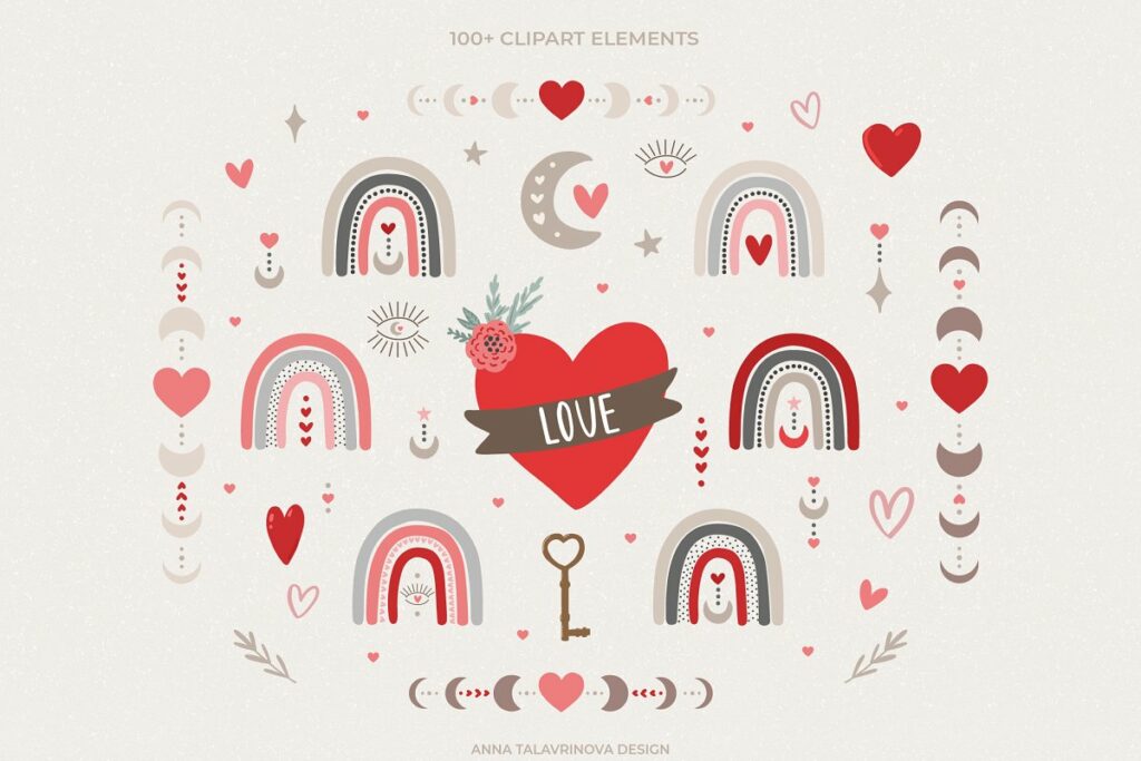 Boho Valentine\'s Day Pattern Clipart – MasterBundles