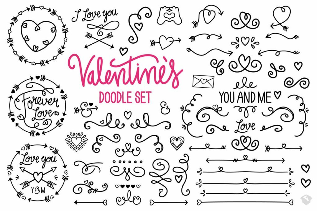 Valentine's Vector Doodle Set – MasterBundles