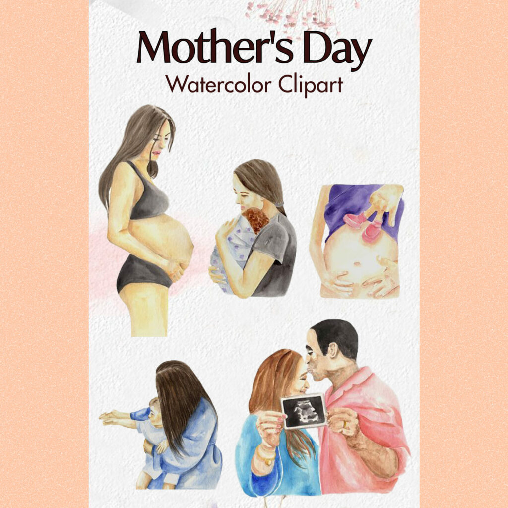 Watercolor Mother's Day Clipart PNG – MasterBundles