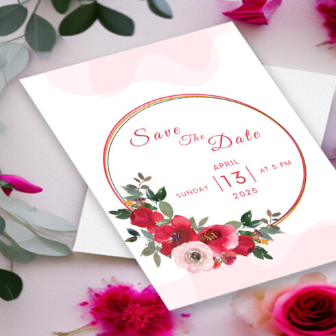 Red Floral Wedding Invitations Card | MasterBundles