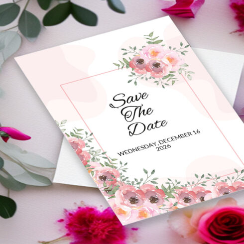 Marriage Invitation Card With Floral Background | MasterBundles