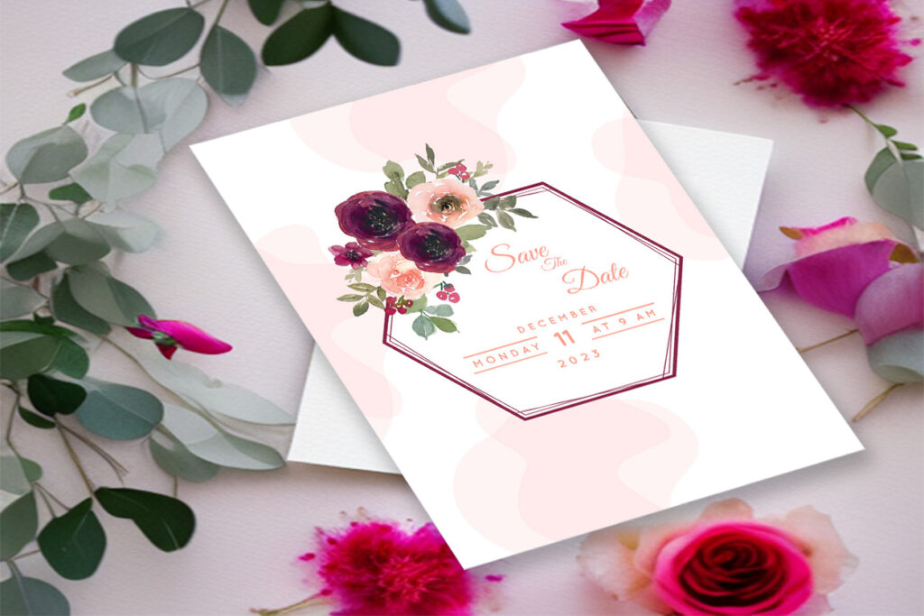 Simple Flower Wedding Invitation Card Design - MasterBundles