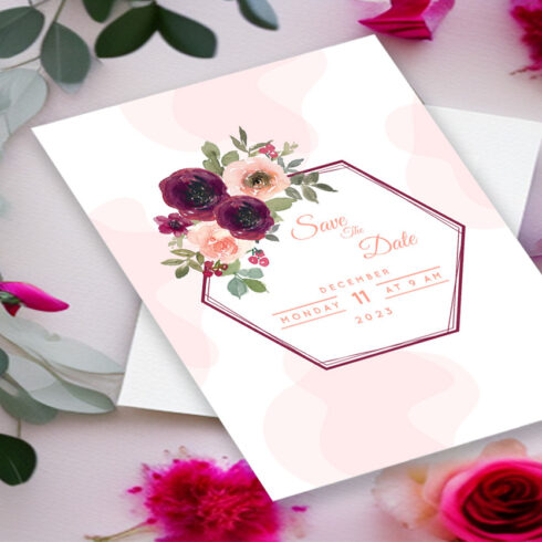 Simple Flower Wedding Invitation Card Design | MasterBundles